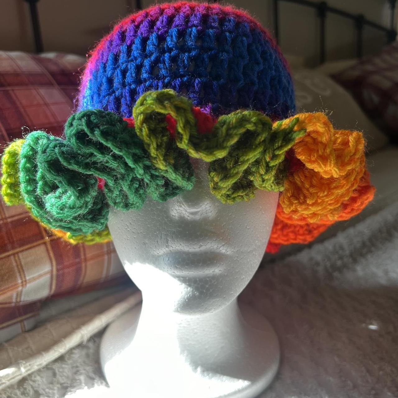 rainbow crochet ruffle hat 🌈 rainbow color ... | Depop