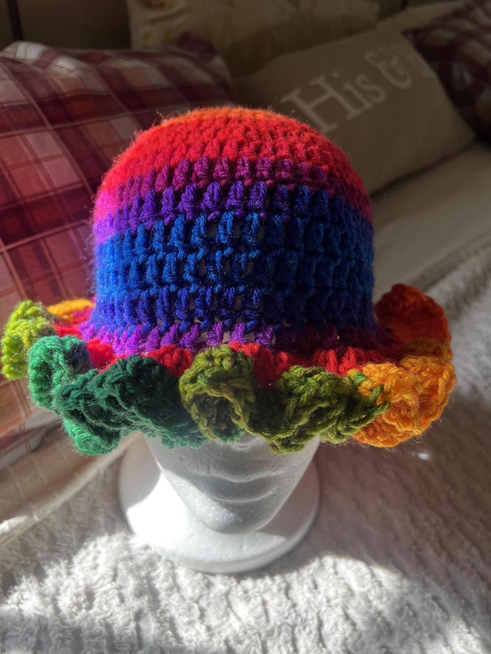 rainbow crochet ruffle hat 🌈 rainbow color ... - Depop