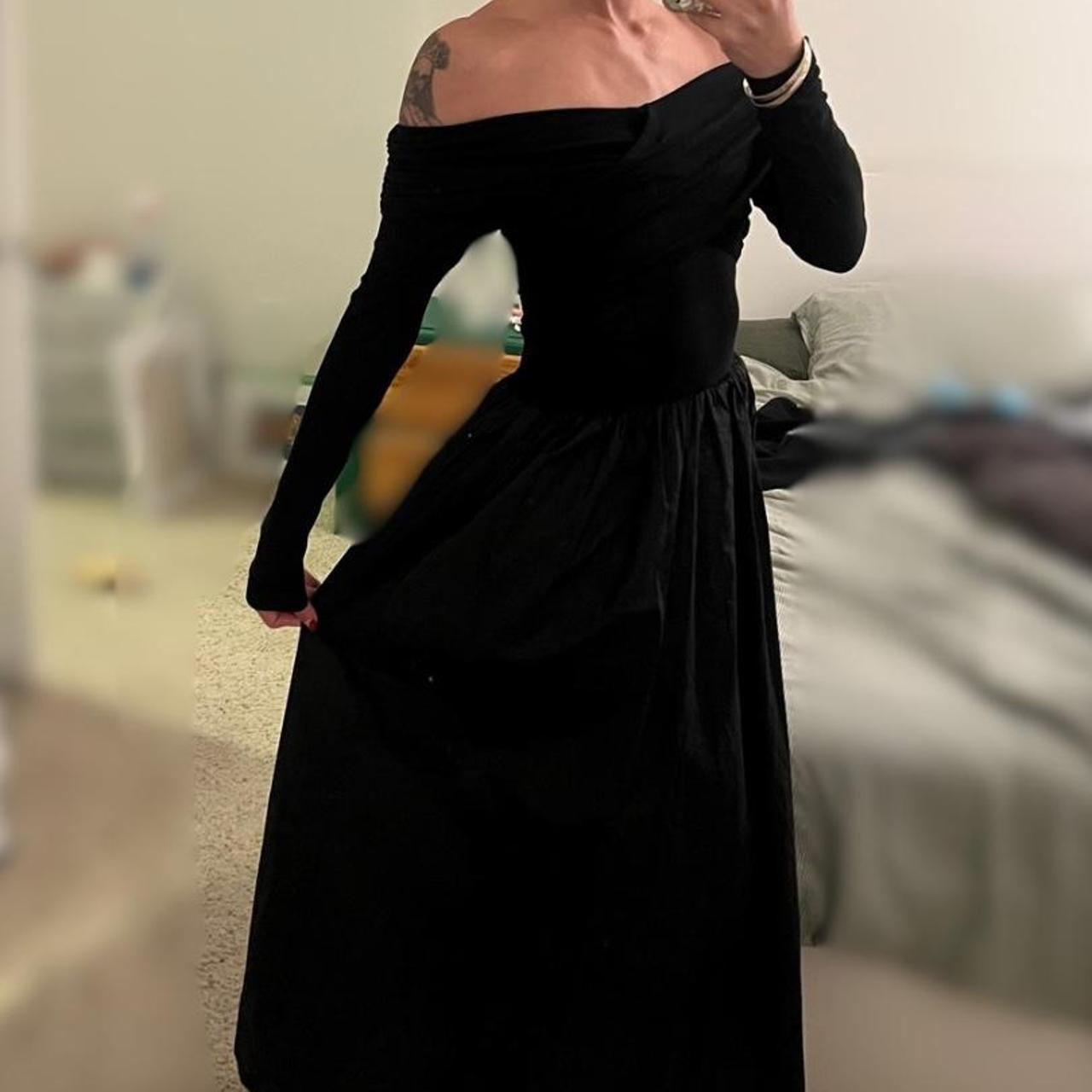 Black off the shoulder maxi dress with long sleeves... | Depop
