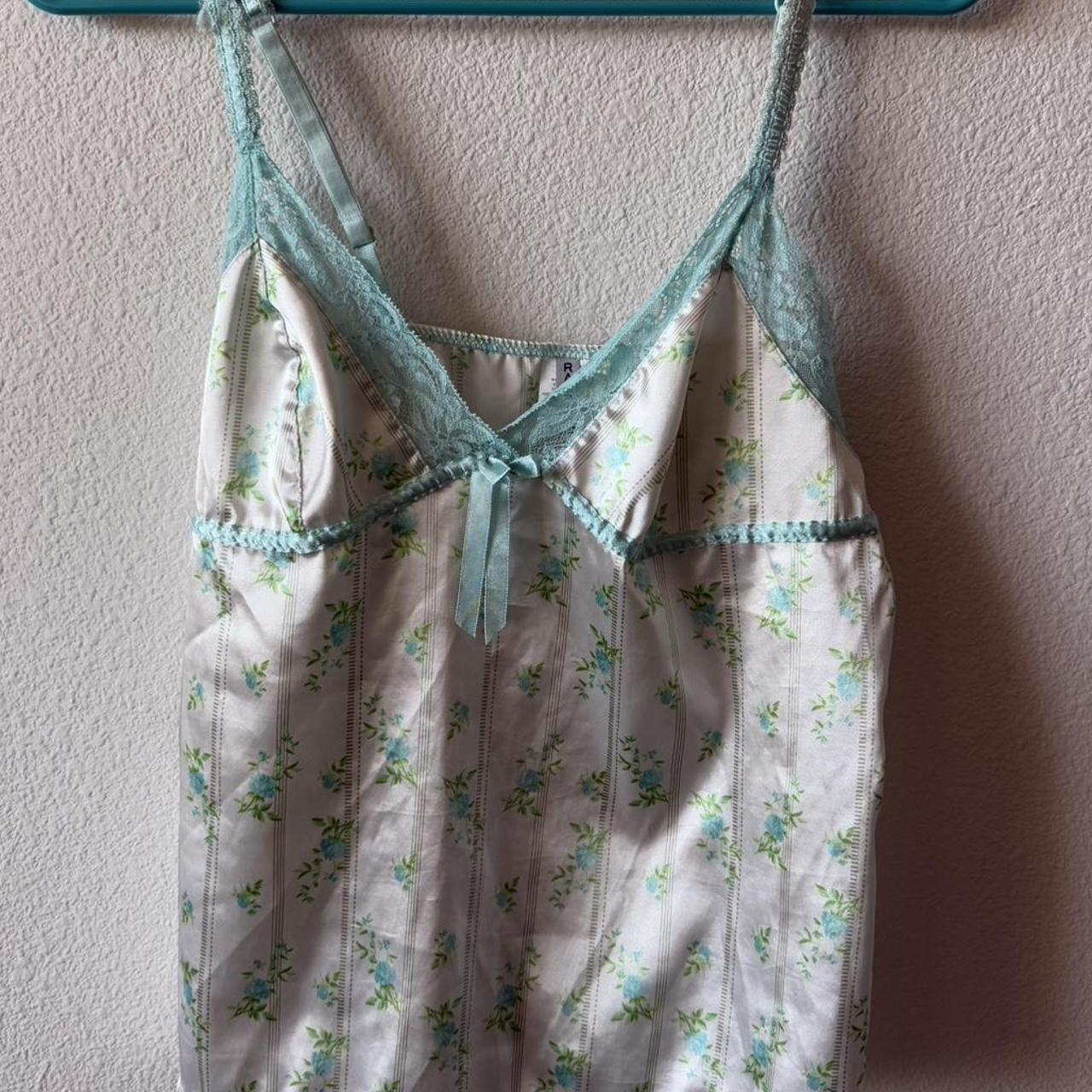 super cute white and blue lace cami with floral details - Depop