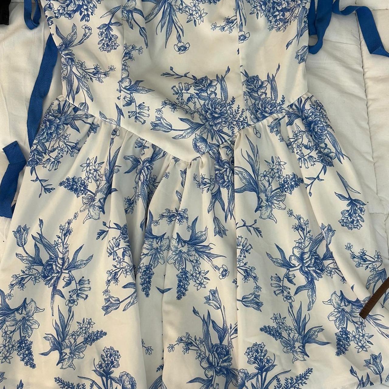 White and blue floral romper Bust: 38inchs (32DD)... | Depop