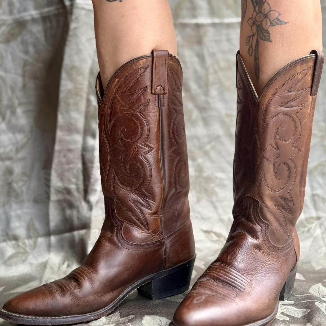Vintage Genuine Leather Cowboy Boots – Men’s Size... | Depop