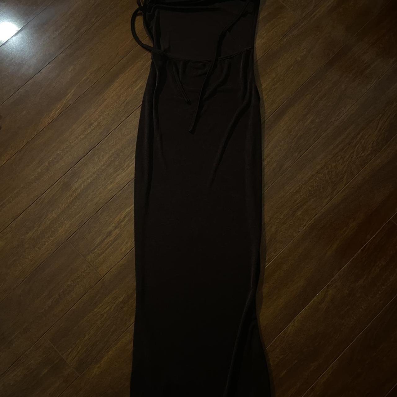 Dark brown maxi length long dress backless Size s... | Depop