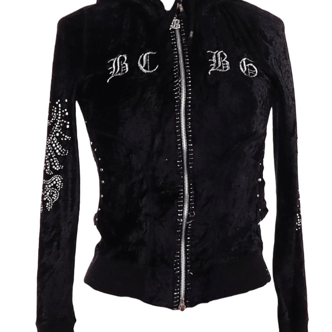 Black Velour jacket with silver rhinestone finish... | Depop