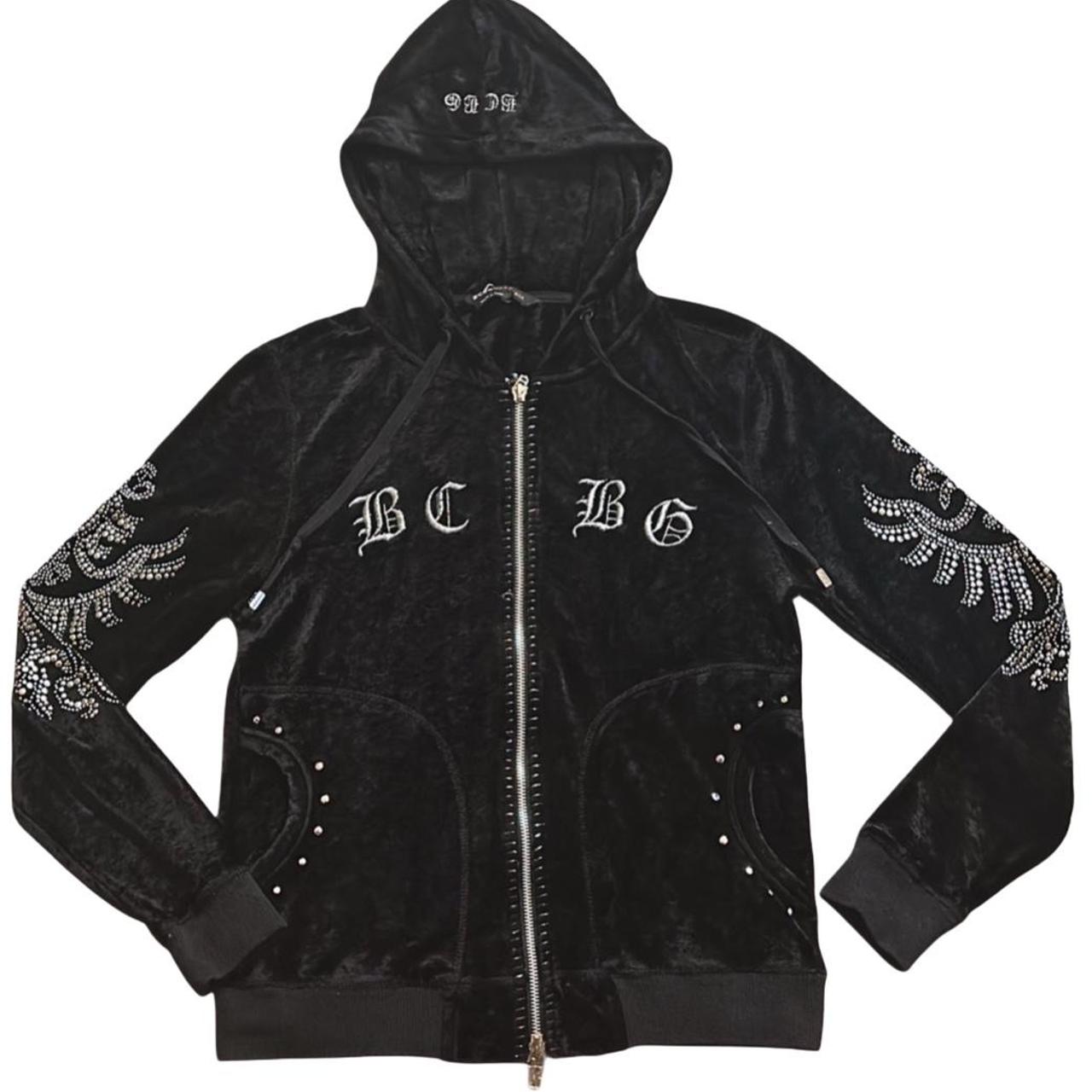 Black Velour jacket with silver rhinestone finish... | Depop