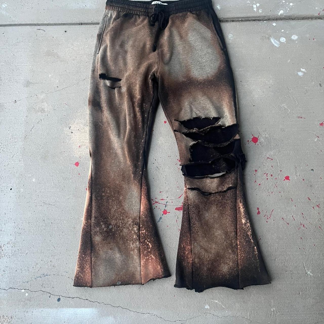 burnt distress sweats pants #grunge #flare | Depop