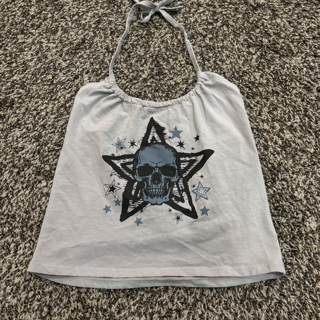 grey halter top with skull and stars design size... | Depop