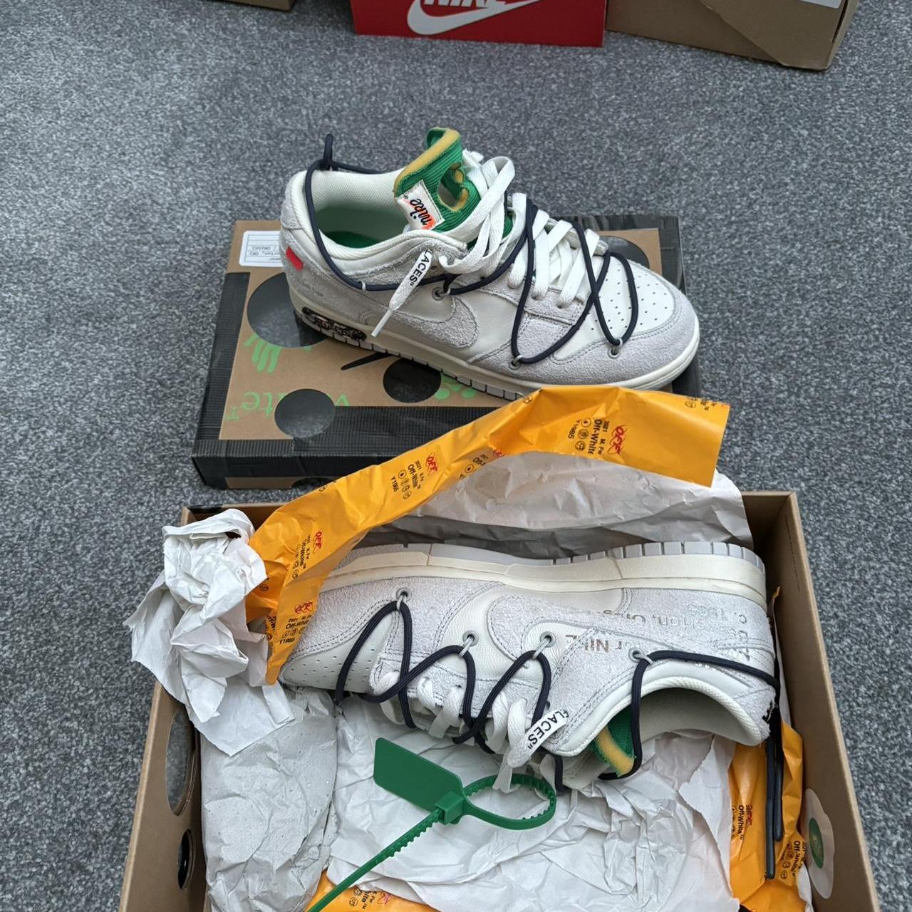 Off white Nike dunk low, grey gridiron, size 7.5,... - Depop