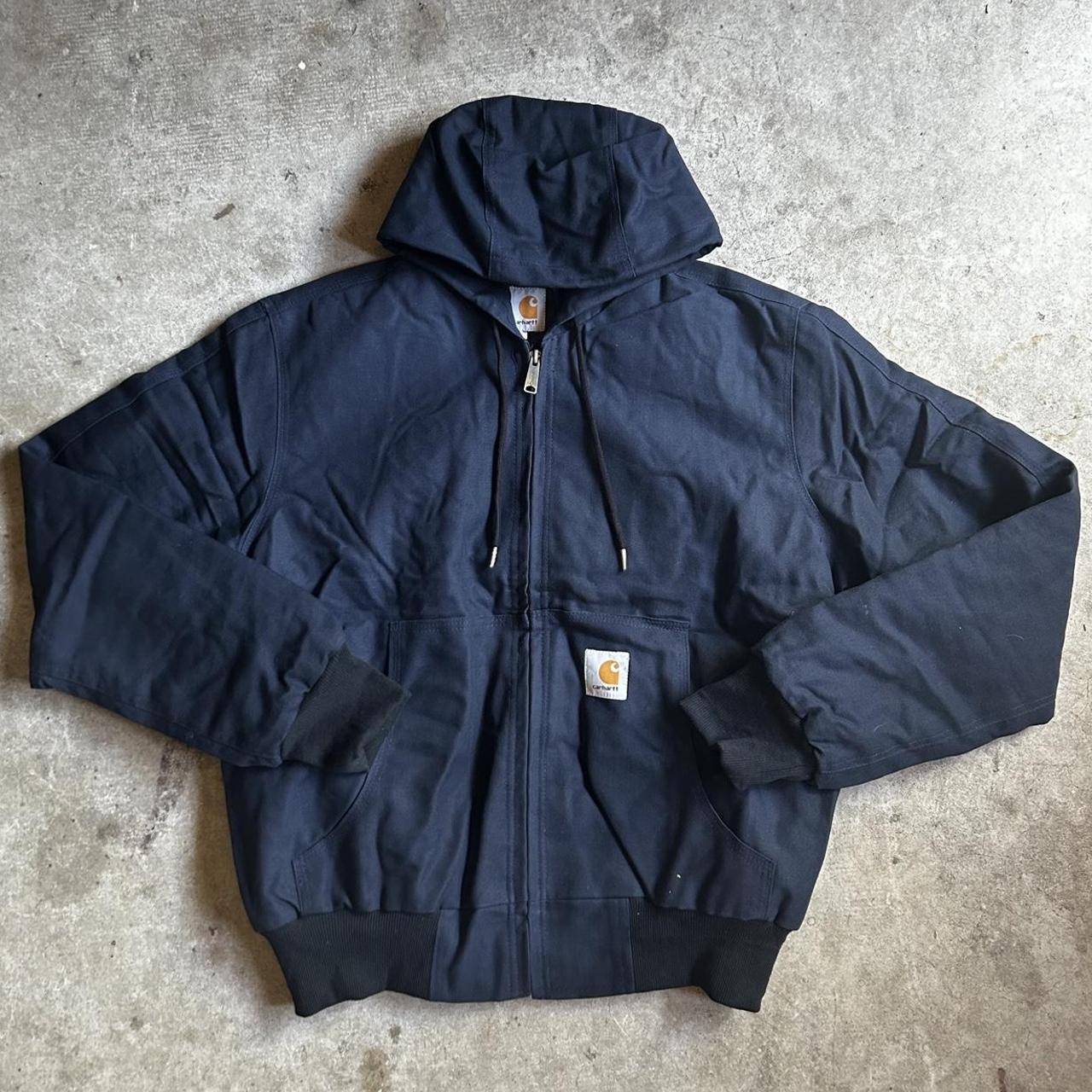 Reworked Navy Blue Carhartt hooded jacket Brand... | Depop