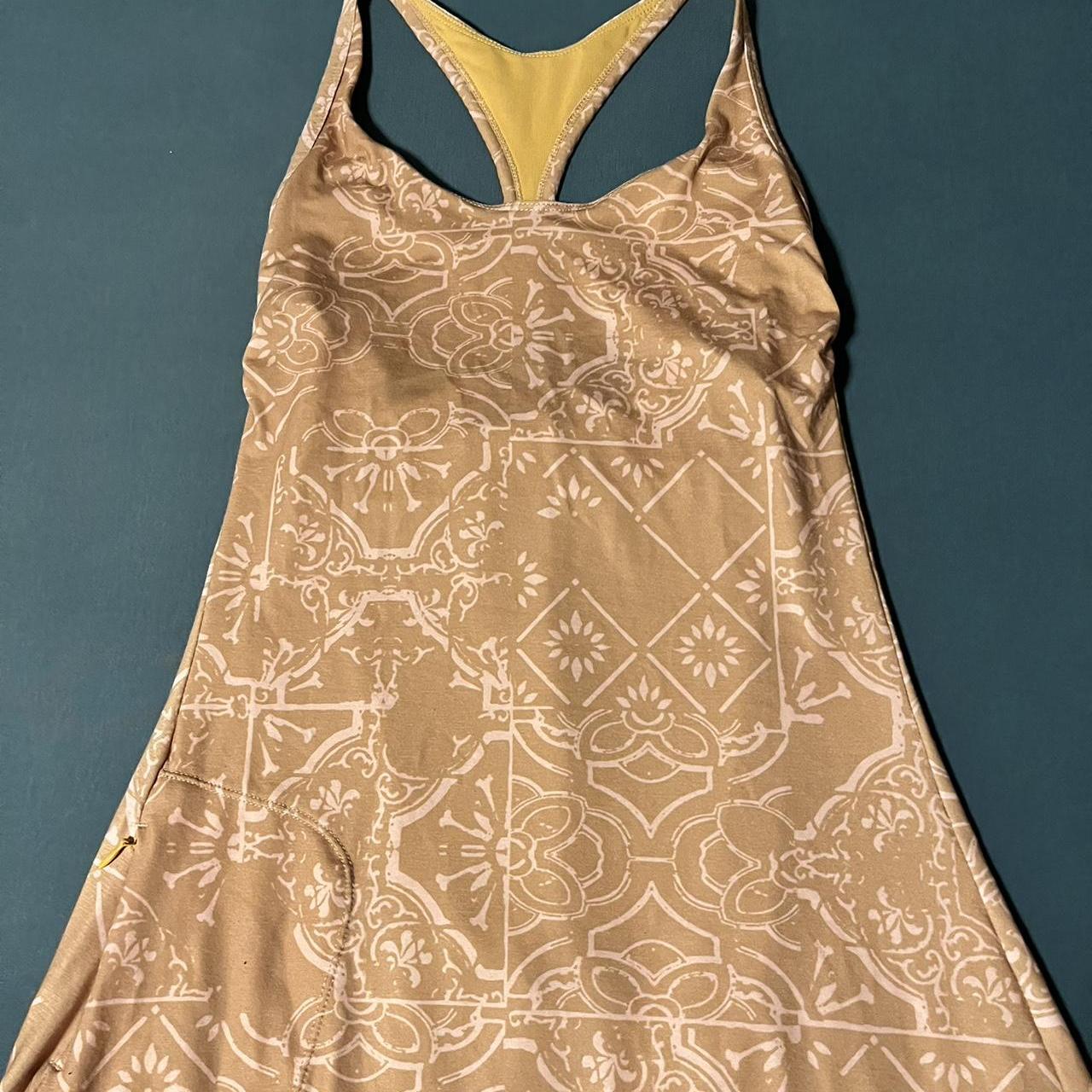 Lightweight yellow racer back patterned dress with... | Depop