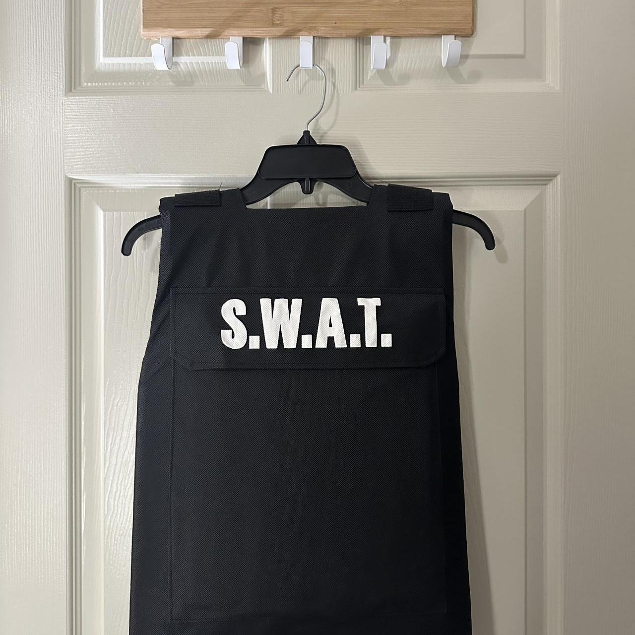 Black and white SWAT bulletproof vest with badge... | Depop