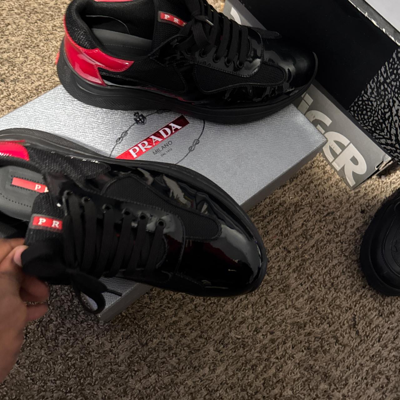 PRADA Americas Cup Patent Leather And Nylon Sneakers... | Depop