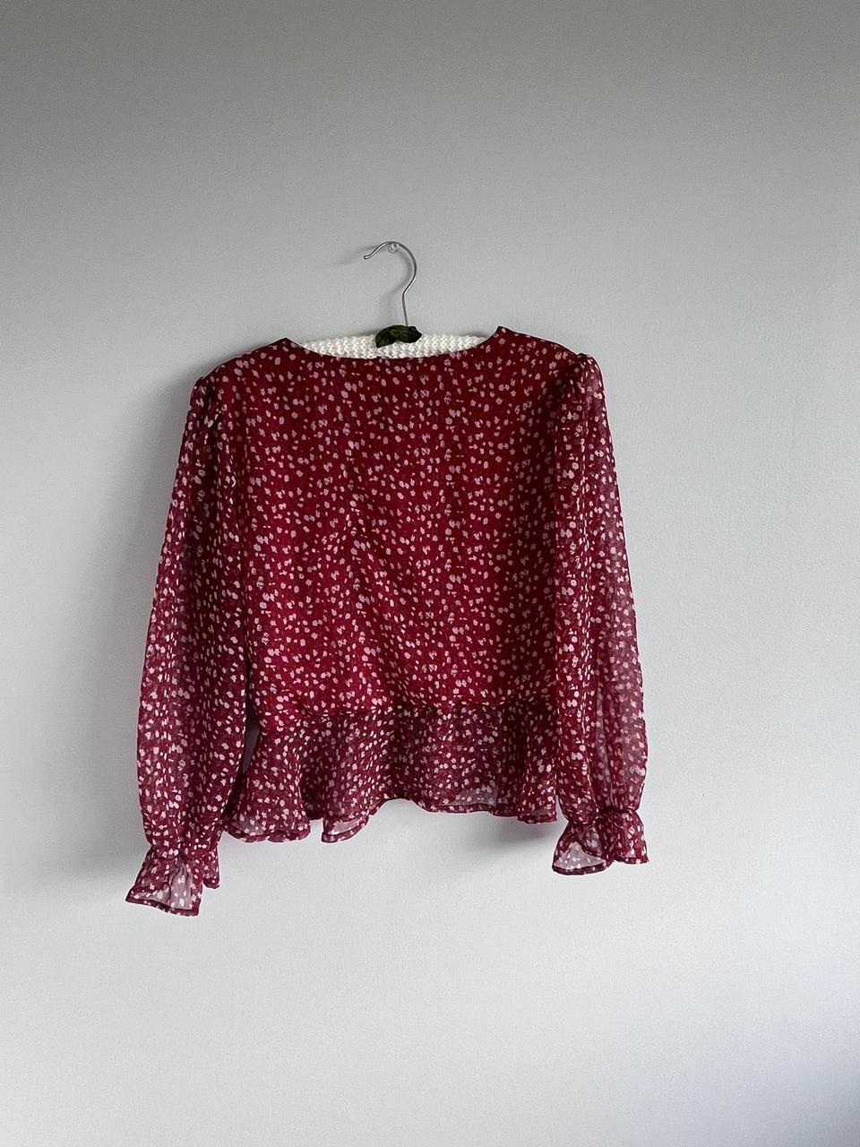 gorgeous red floral blouse - so flattering and so... - Depop