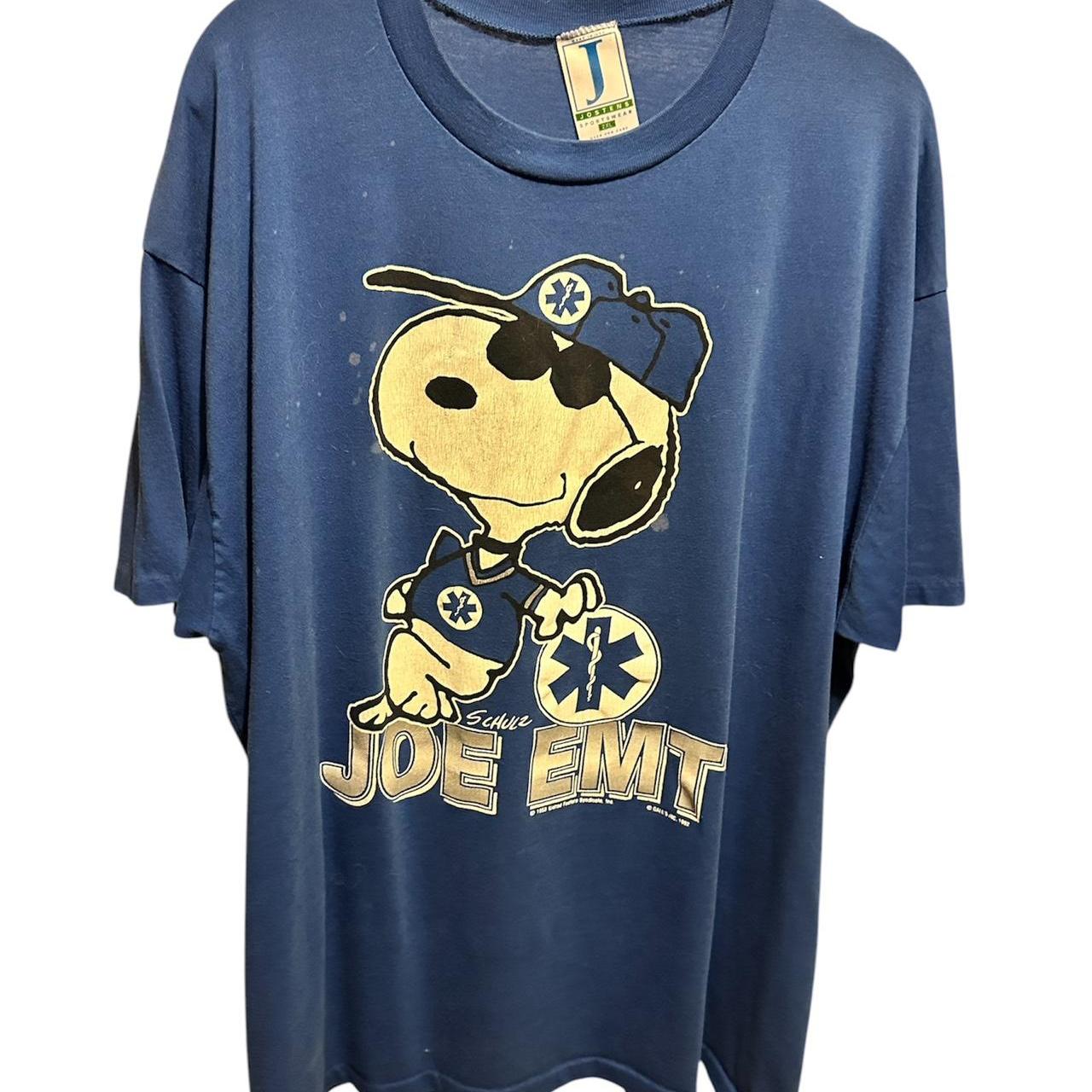 Vintage 90s Peanuts Snoopy Joe EMT Graphic Tee... | Depop