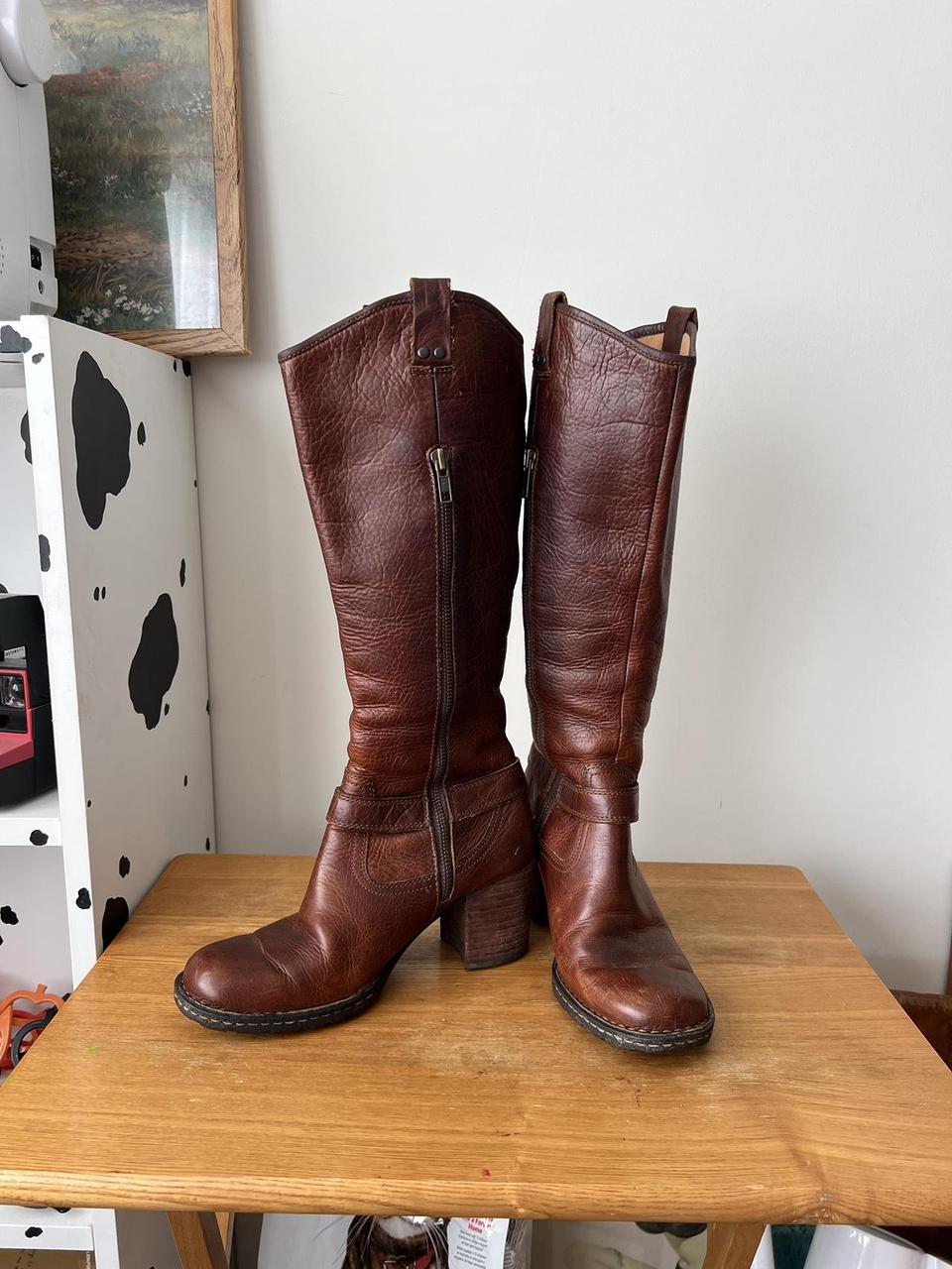 Born Boots Womens 7 Brown Leather Riding Buckle Zip... - Depop
