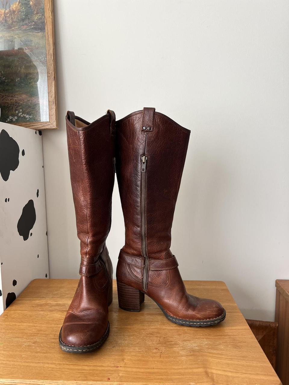 Born Boots Womens 7 Brown Leather Riding Buckle Zip... - Depop