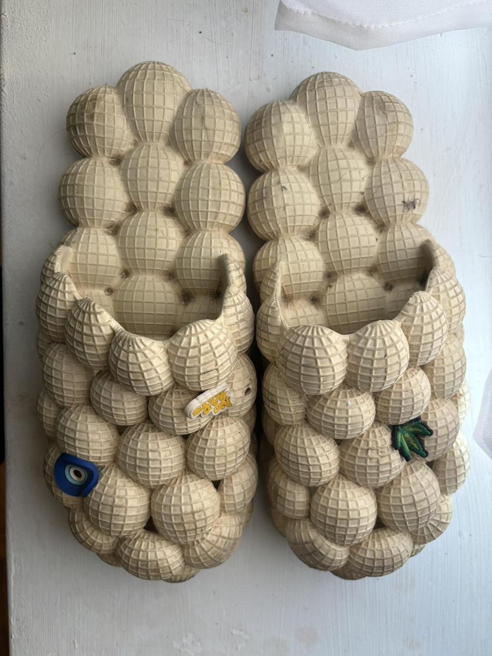 cream bubble slides | charms included - Depop