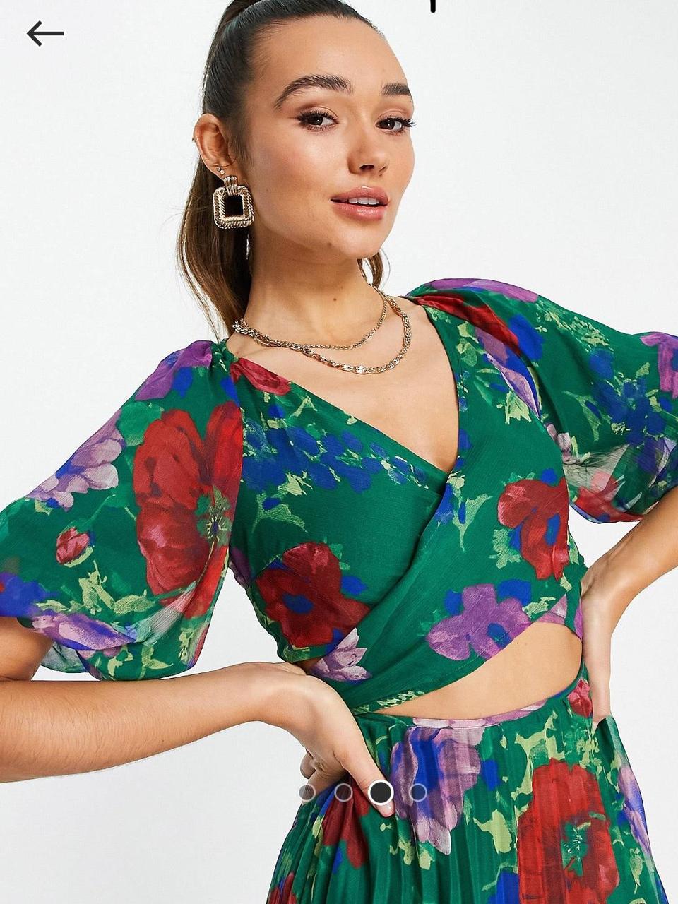 ASOS Green Floral Print Midi Dress Perfect condition... - Depop