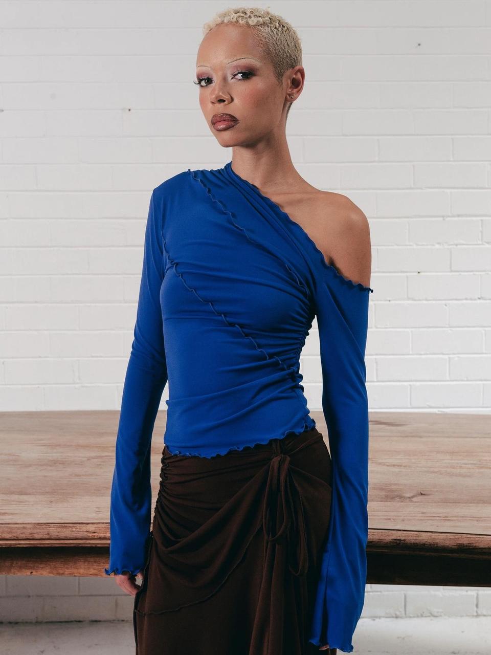 Oats the Label cobalt blue long sleeve pop top. In... - Depop