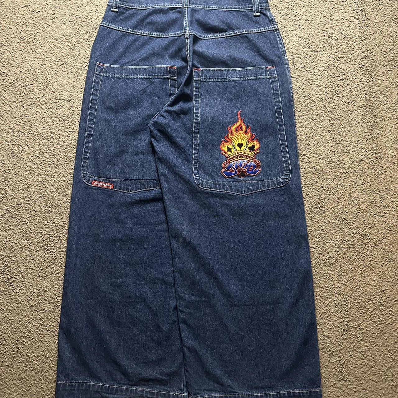 •JNCO JEAN FLAMING SPADES •SIZE 36/30 44 outseam... | Depop