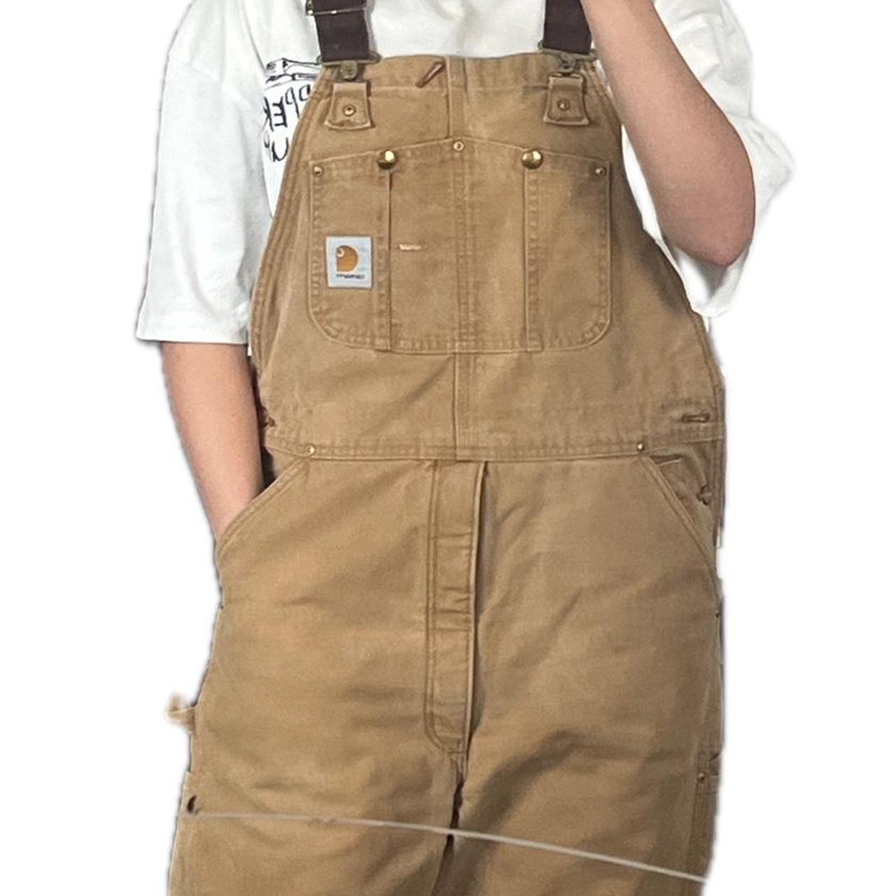 Carhartt Overalls Vintage Beige with Red... - Depop