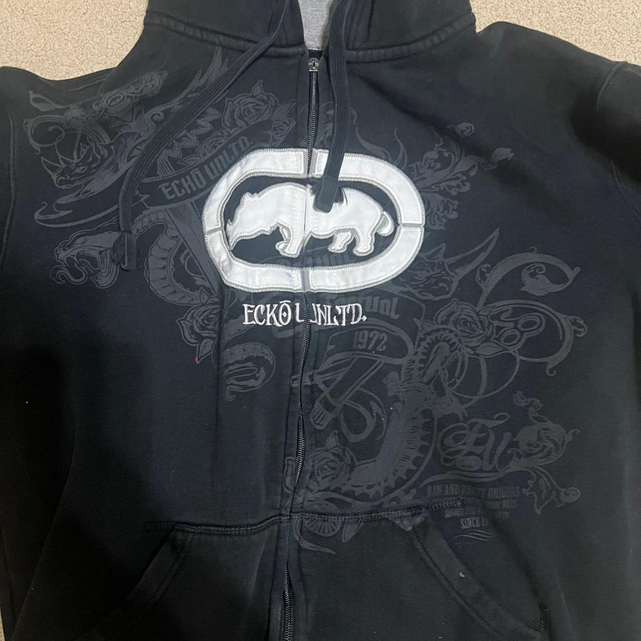 Vintage y2k Black Ecko Unltd. zip-up hoodie with... | Depop