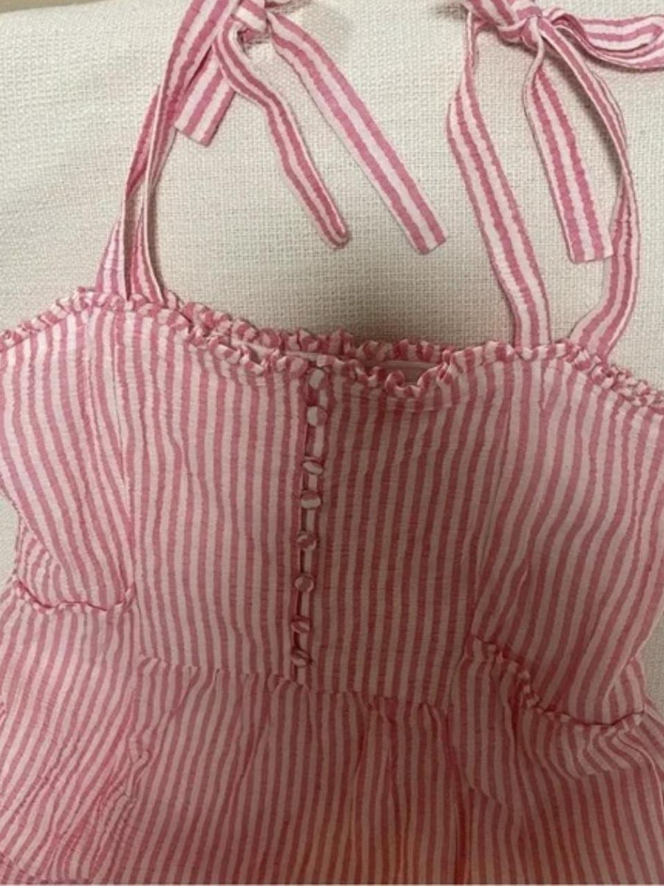 Sezane Robe Juliette Stripe Mini Dress Ecru Rose... - Depop