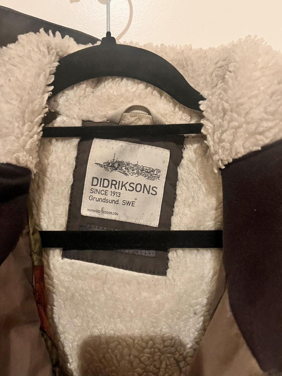 Didriksons winter jacket in khaki and cream with fur... - Depop