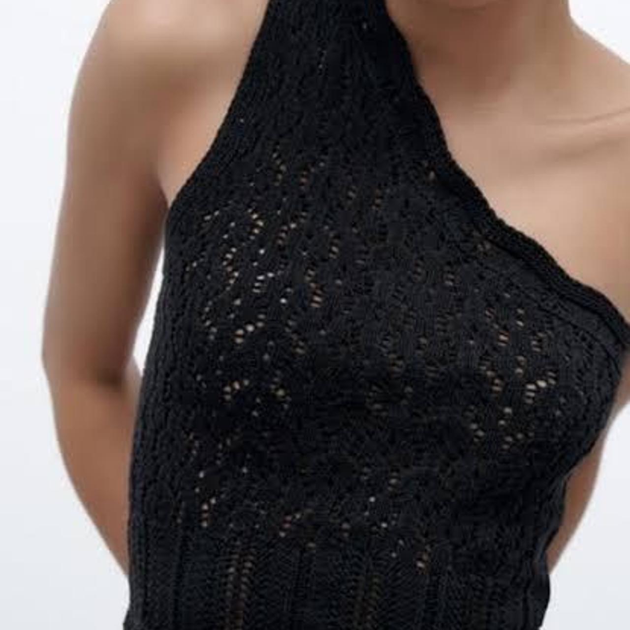 ZARA black crochet one sided crop top Size xs 6... | Depop