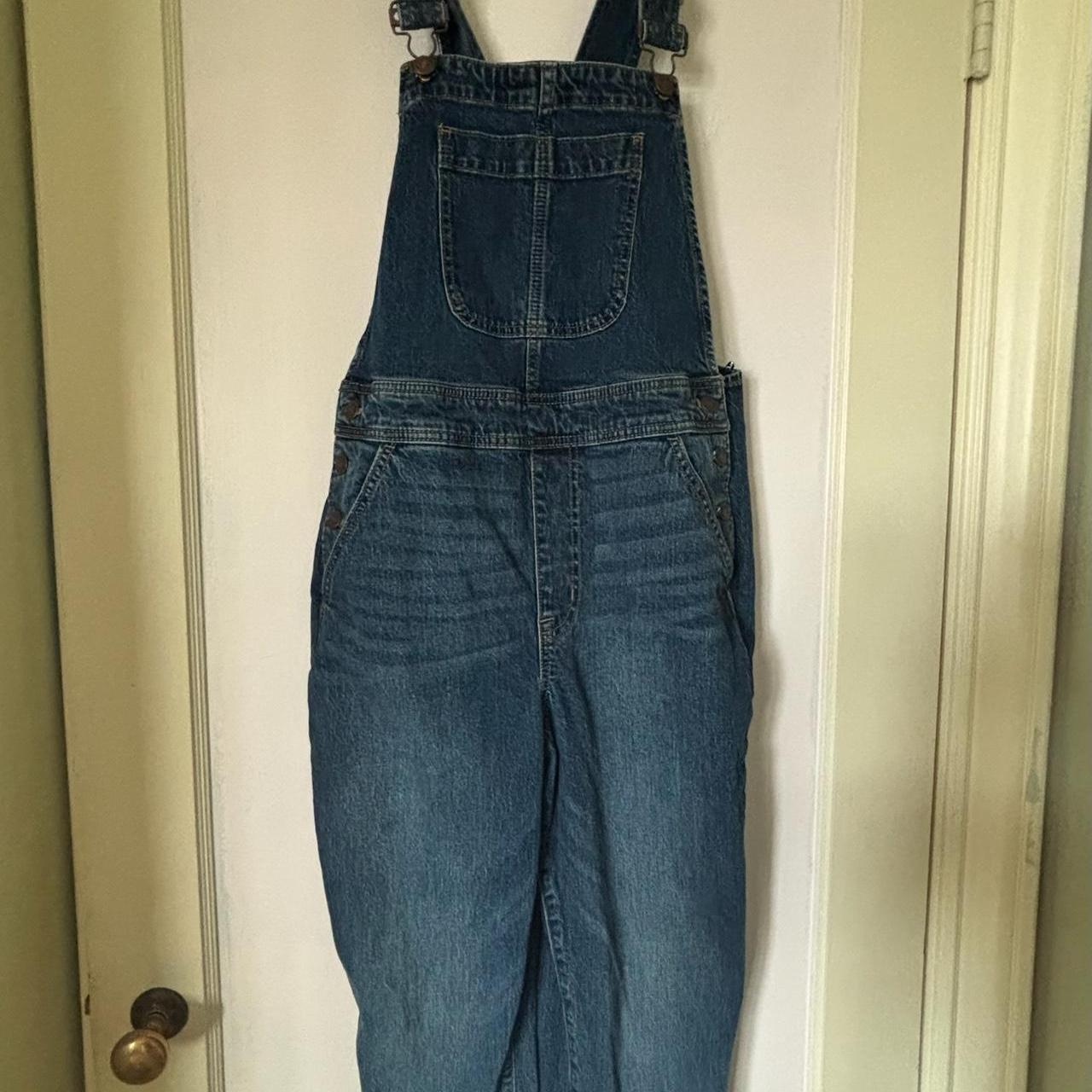Medium wash blue denim J.Crew overalls with... | Depop