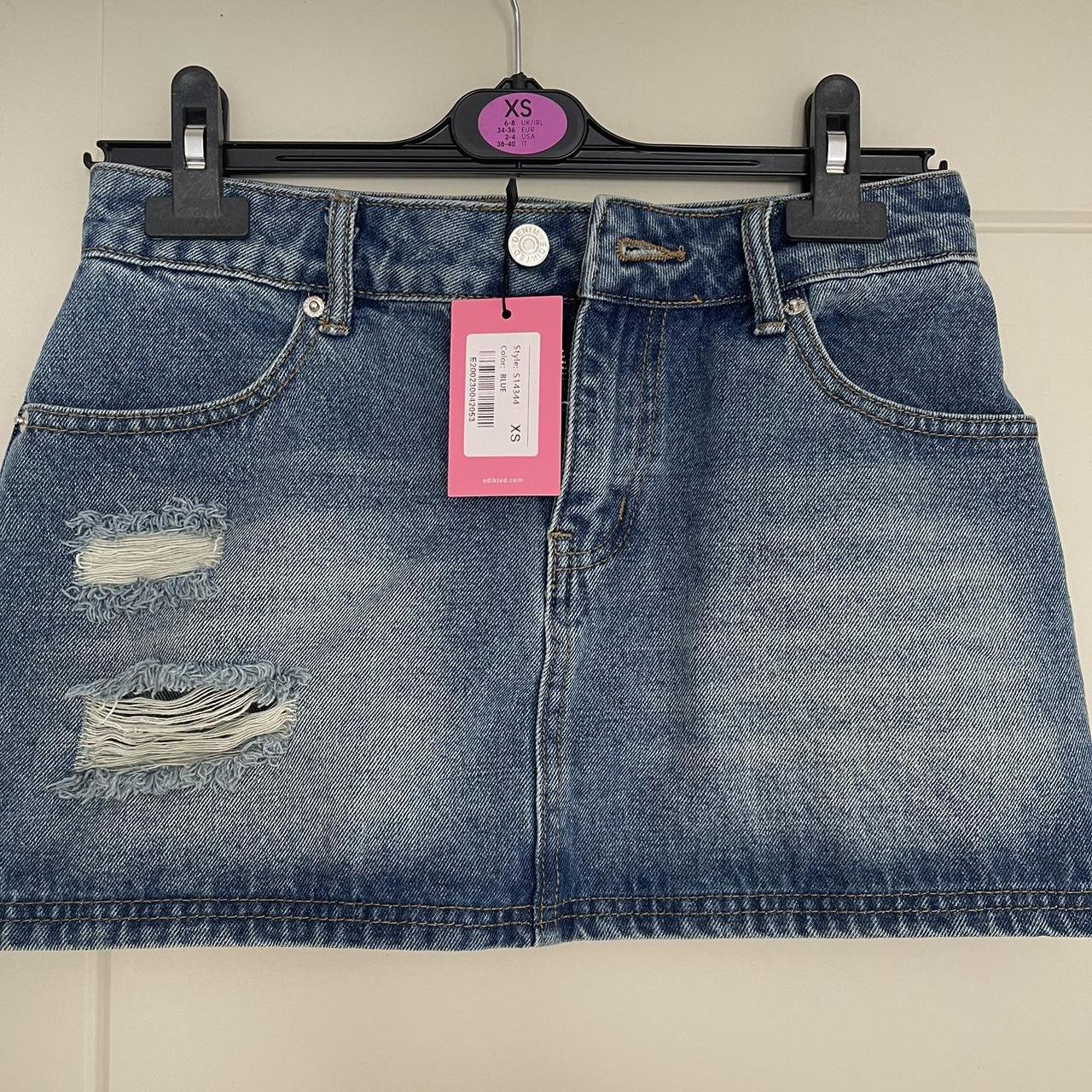 distressed denim mini skirt - Depop