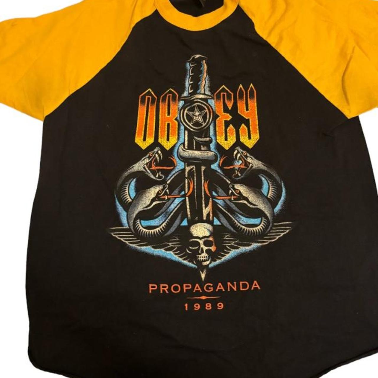 Thick cloth obey propaganda shirt yellow neck with - Depop