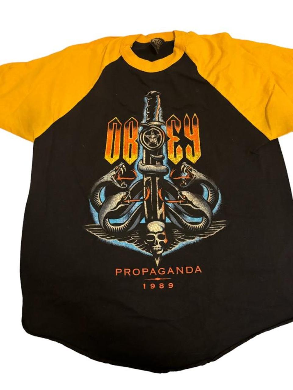 Thick cloth obey propaganda shirt yellow neck with - Depop