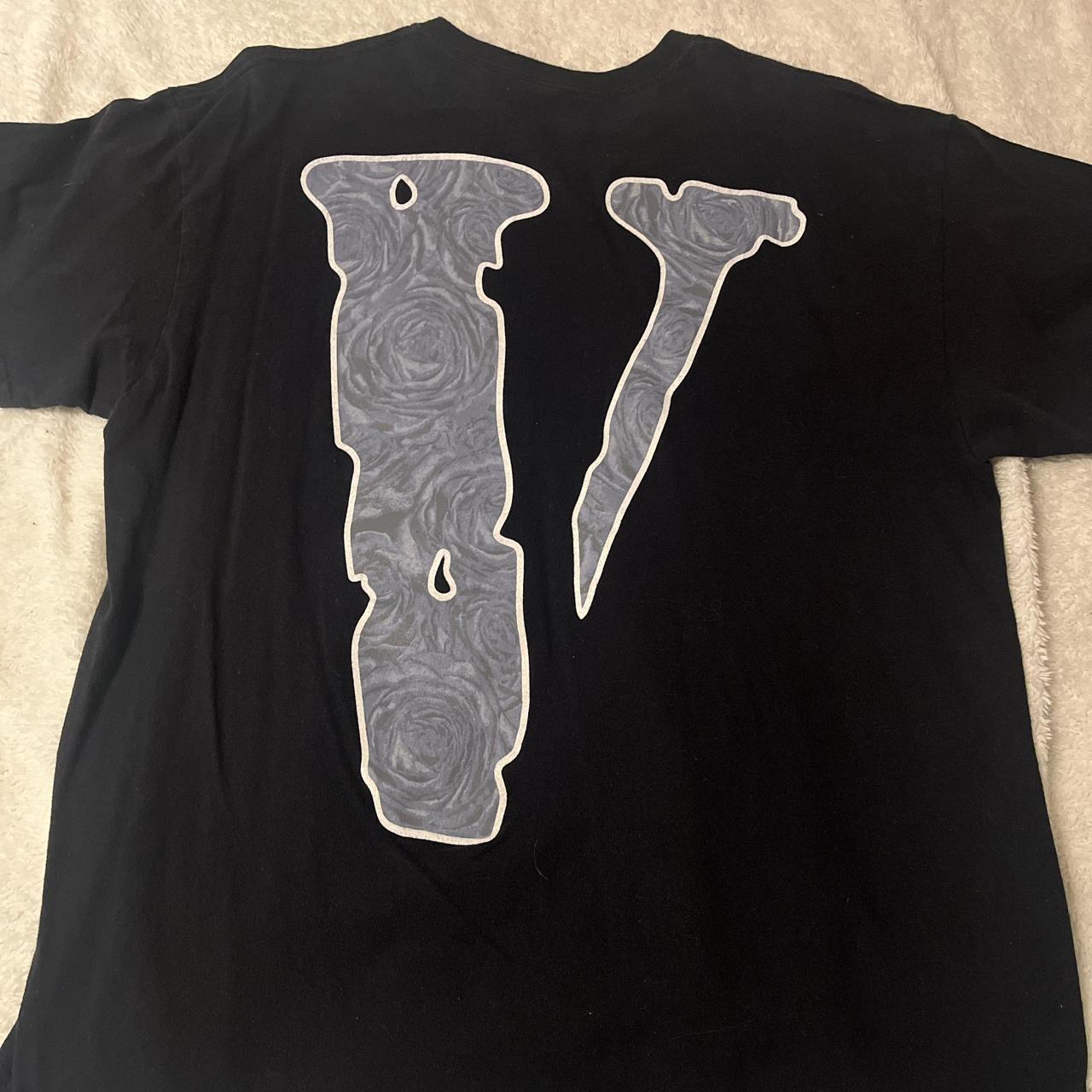 Black Vlone The Woo tee with blue rose detail... | Depop