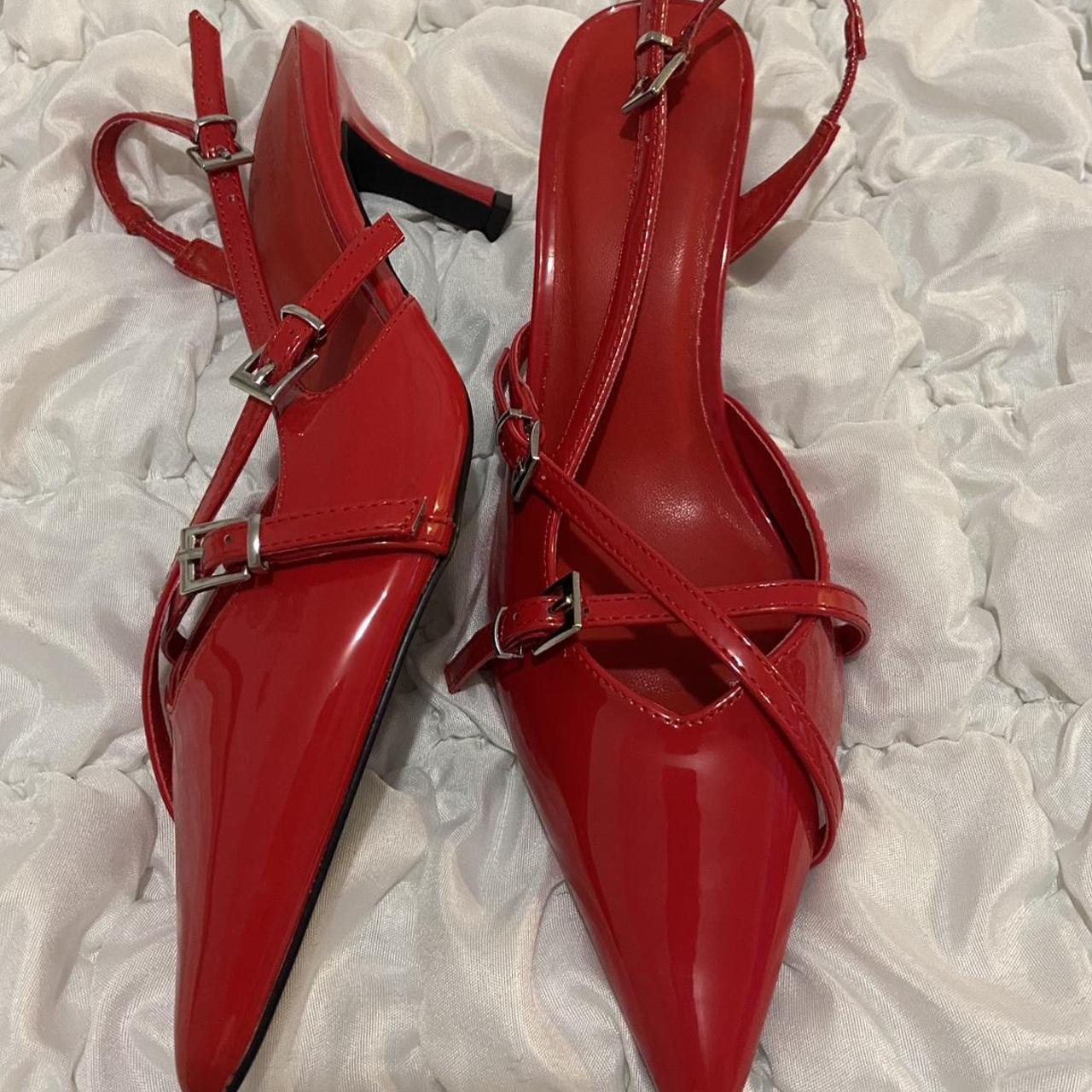 Red kitten heals with ankle straps for support,... | Depop