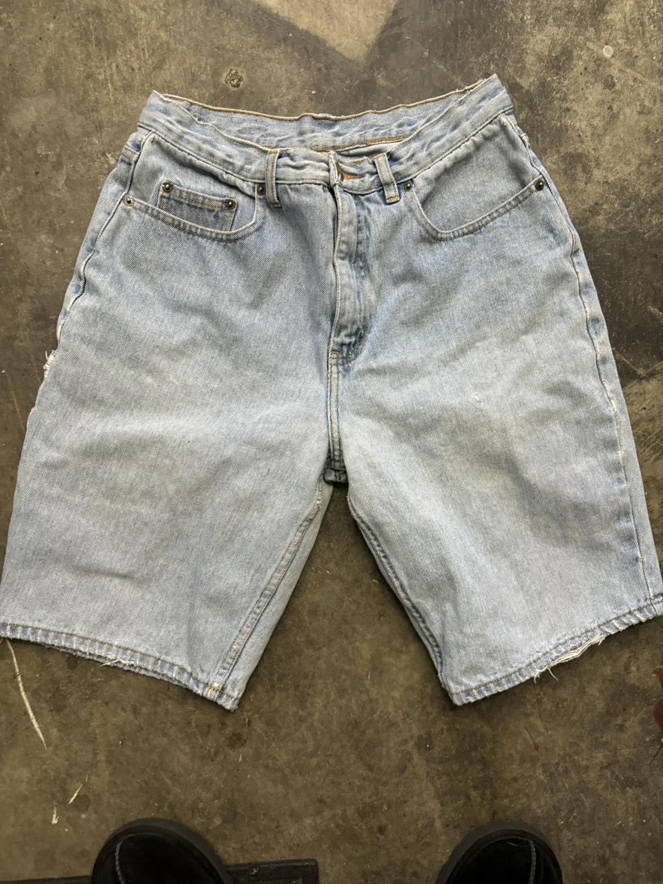 blue light wash jorts size 32 cool back pocket... - Depop