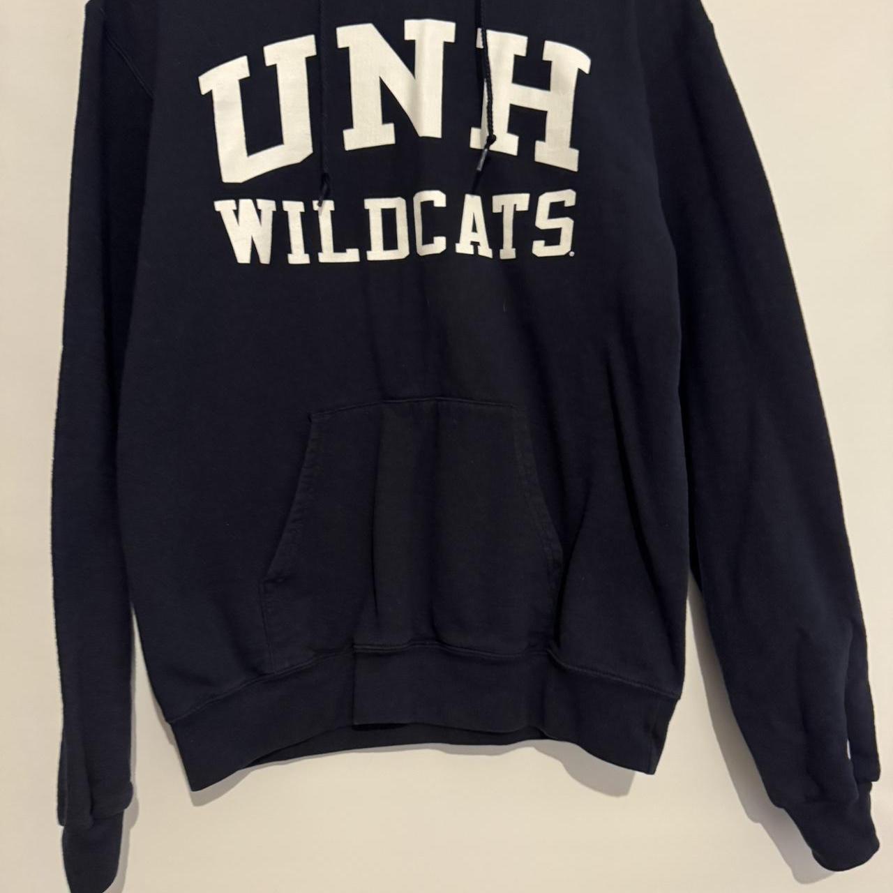 Navy Champion UNH Wildcats hoodie with intentionally... | Depop