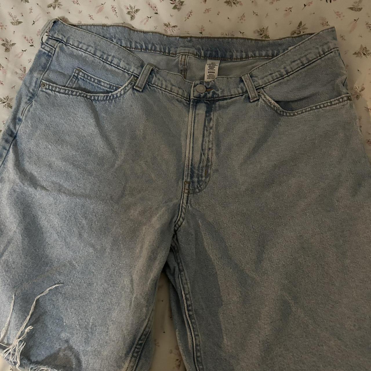 New Light wash denim Jorts, with frayed hem | Depop