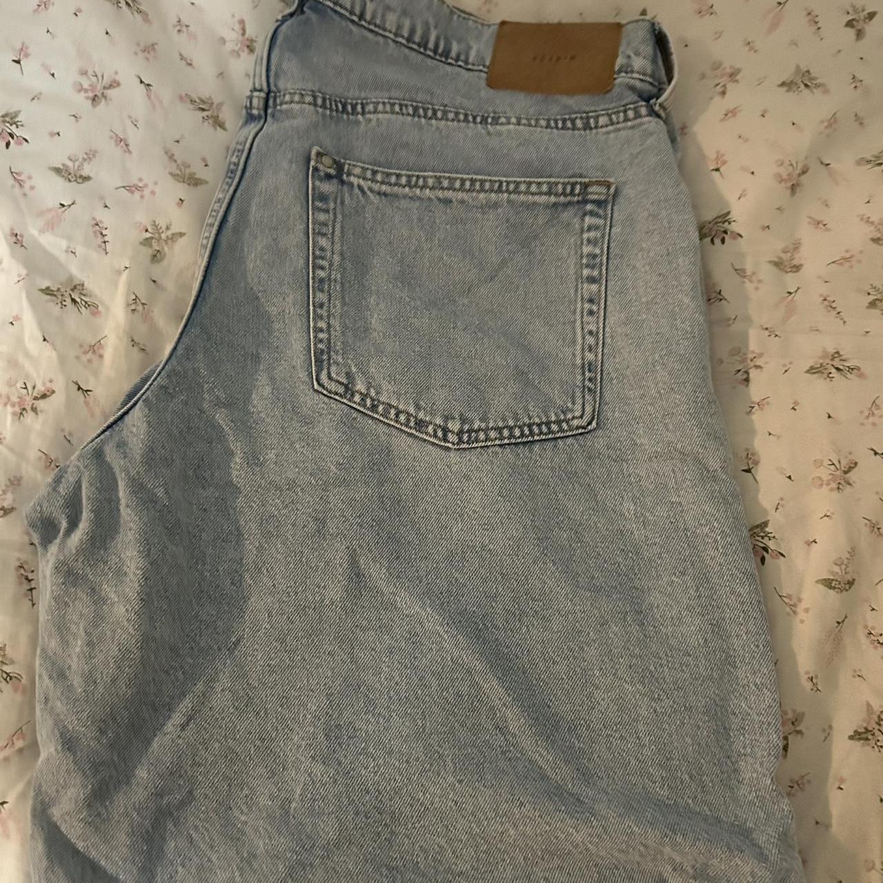 New Light wash denim Jorts, with frayed hem | Depop