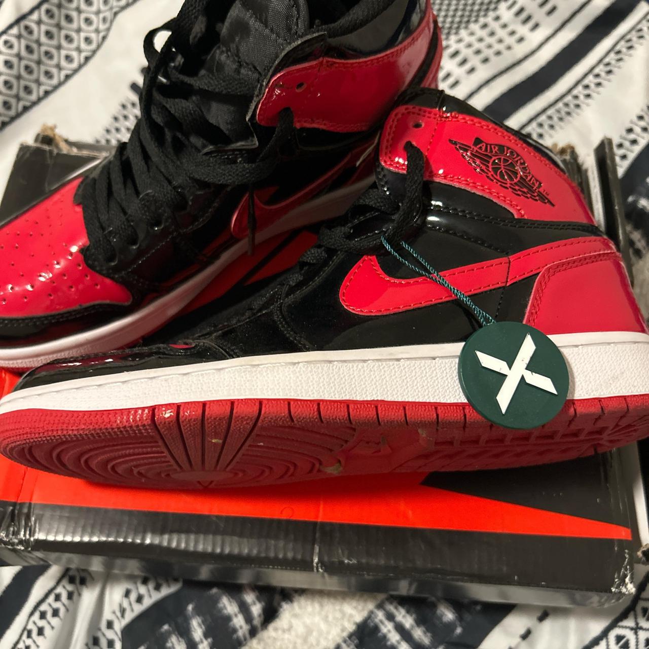 Jordan 1s retro high patent bred | Depop