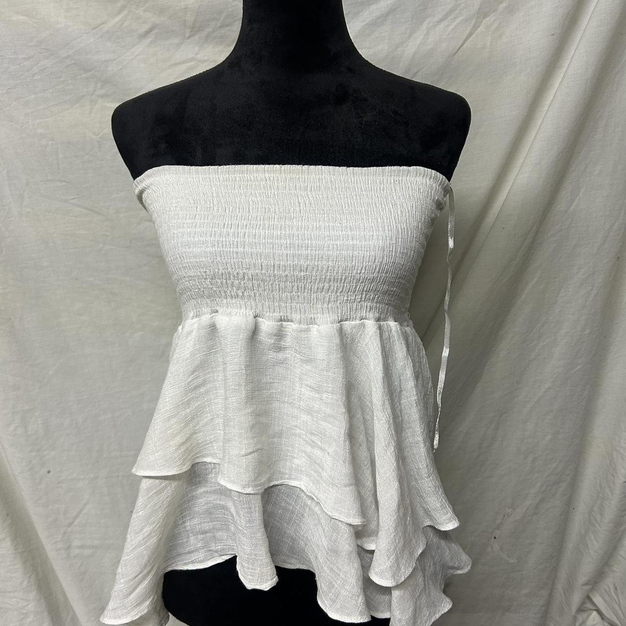 white bandeau top with adjustable tie on the side... - Depop