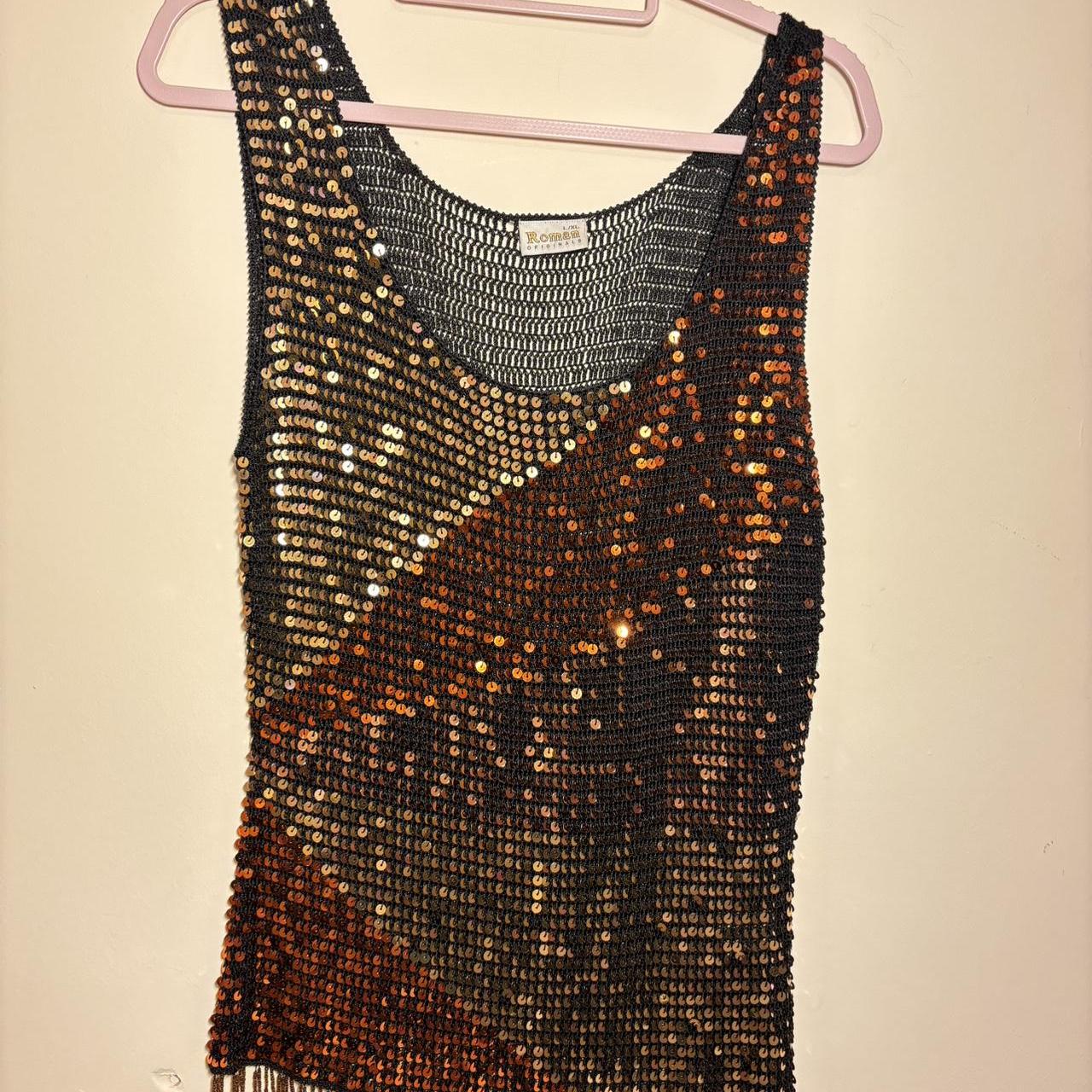 y2k vintage sequin embellished cami top/beach throw... | Depop