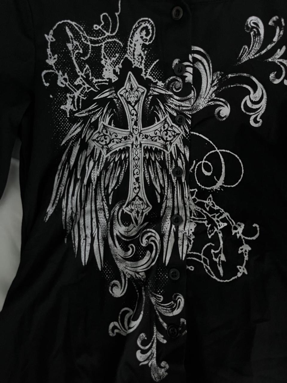 cyber 2000s black cross button long sleeve... - Depop