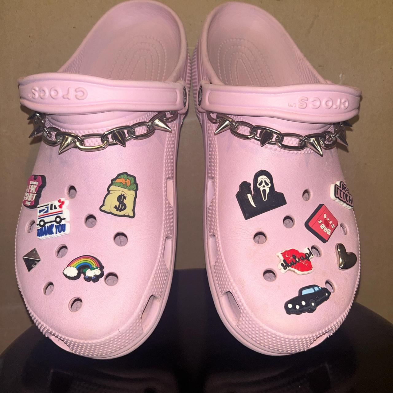 PINK “MEAN GIRLS” themed Crocs Brand: CROCS Size:... - Depop