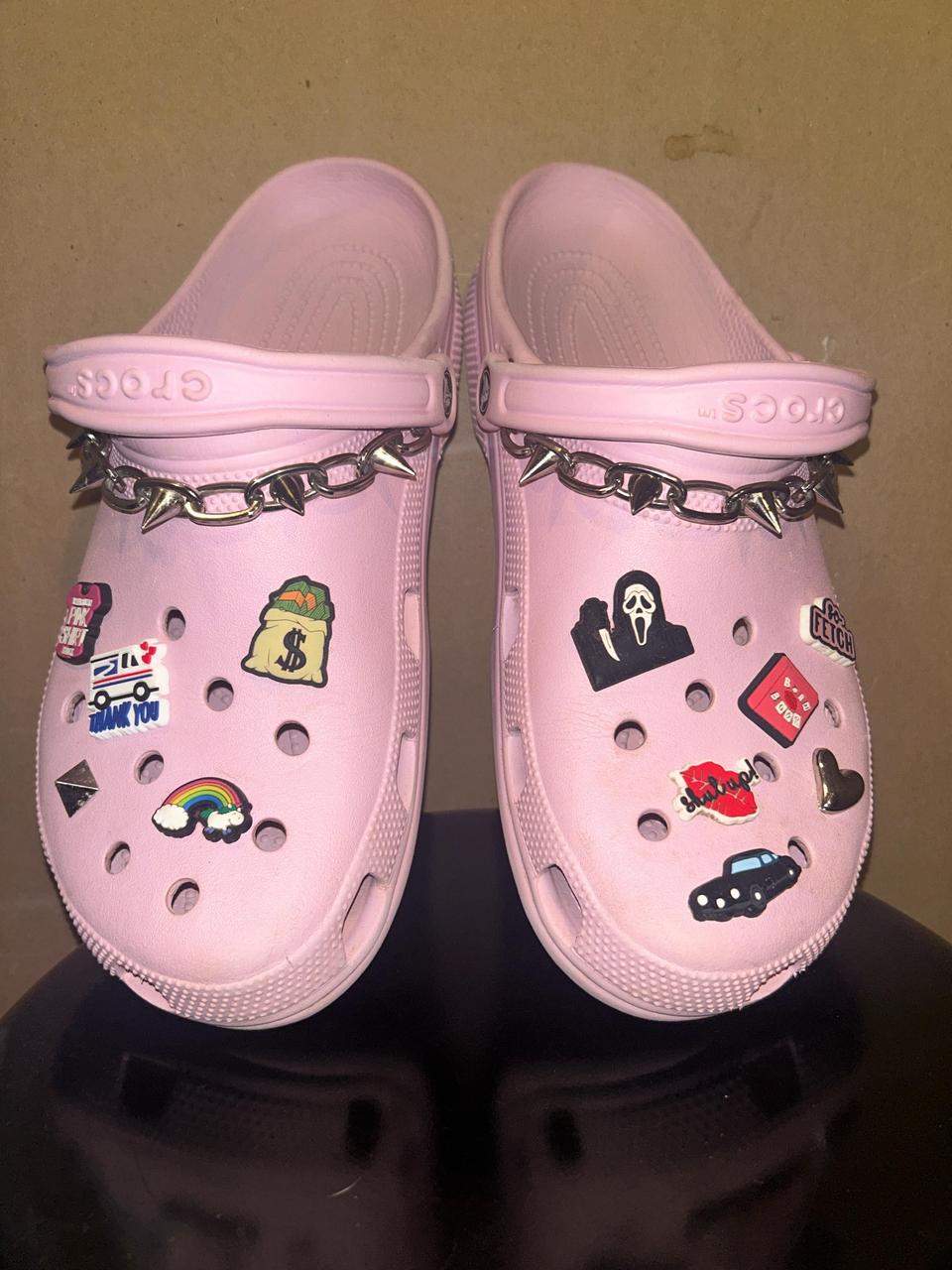 PINK “MEAN GIRLS” themed Crocs Brand: CROCS Size:... - Depop