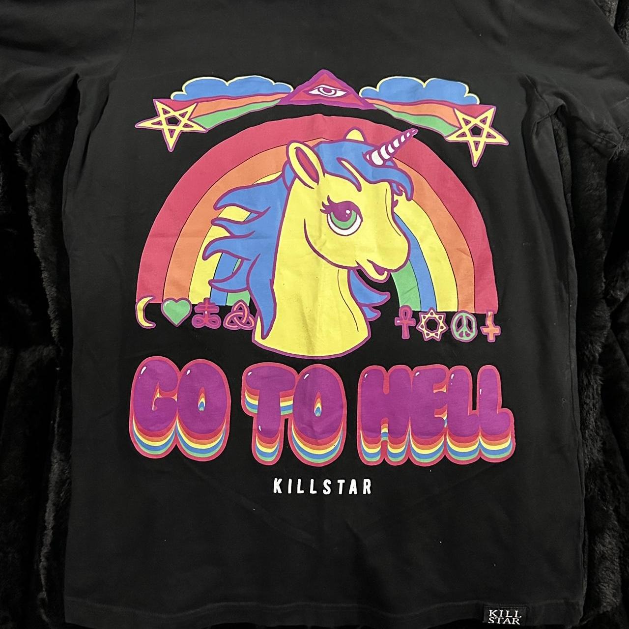 Killstar black graphic tee with rainbow unicorn... | Depop