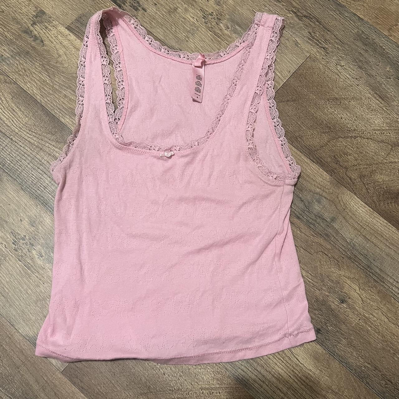 SKIMS Bubblegum Pink Lace Rose Tank Top Auto Buy... - Depop