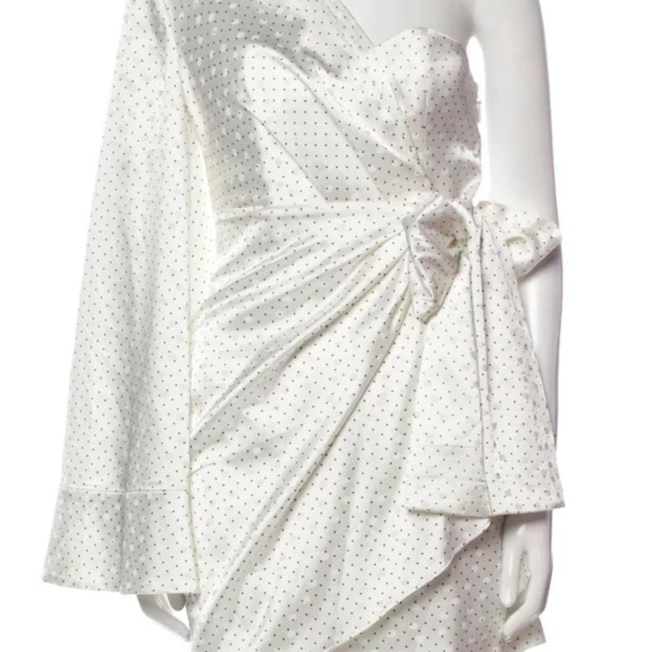 White and silver satin mini dress with polka dots... | Depop