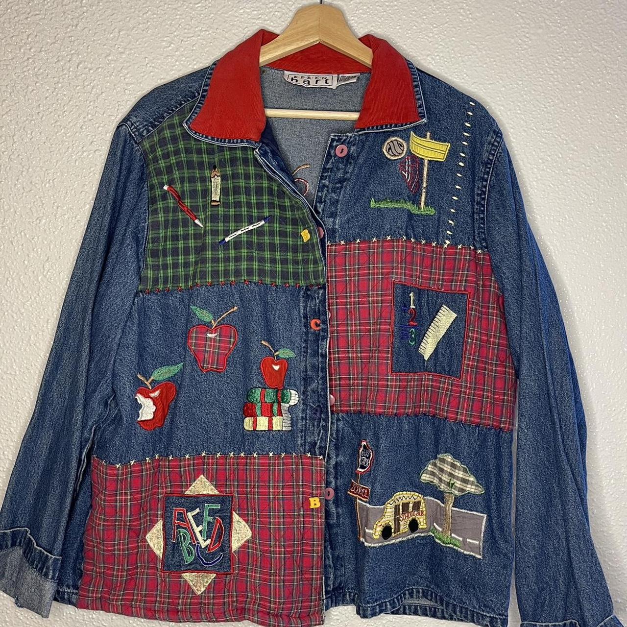 Vintage Embroidered Teachers Jean Jacket/Button up... - Depop