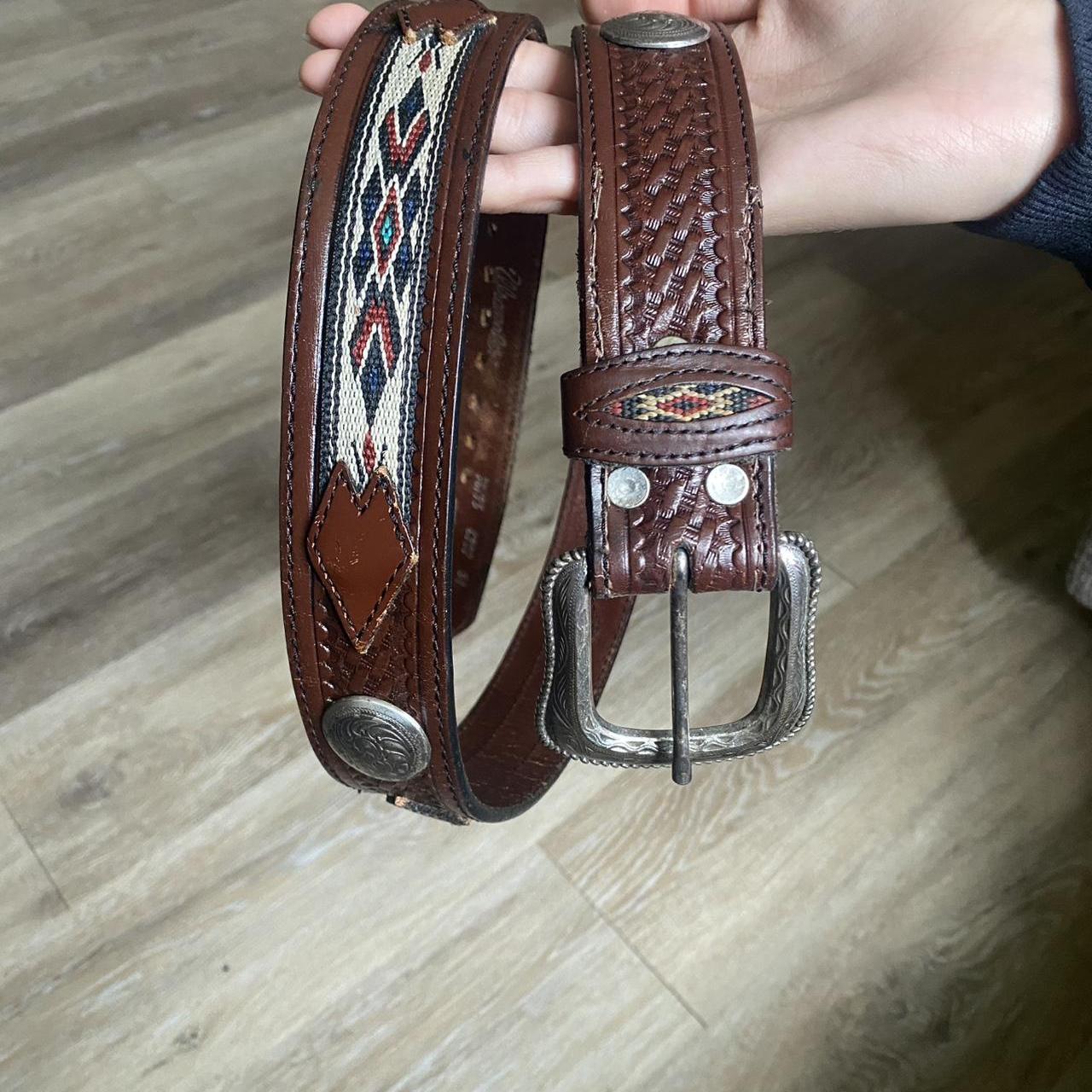 Vintage brown genuine leather wrangler belt with... | Depop